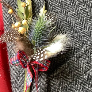 Scottish Themed Boutonnière, Thistle and Red Tartan Buttonhole ...