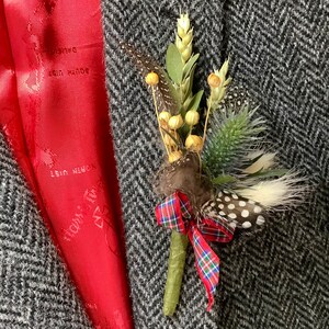 Scottish Themed Boutonnière, Thistle and Red Tartan Buttonhole ...