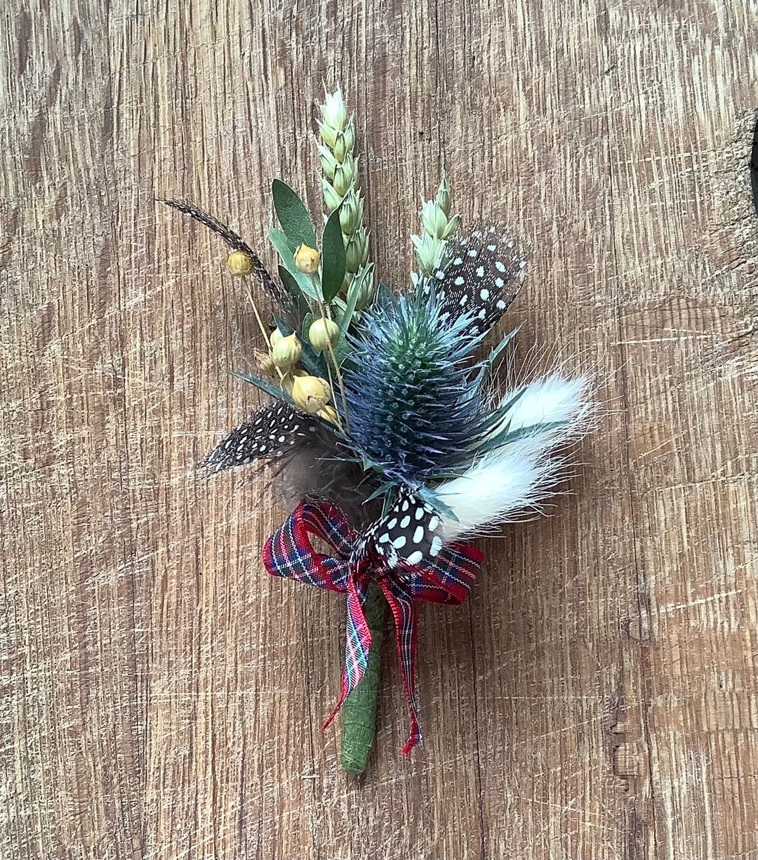 Scottish Themed Boutonnière, Thistle and Red Tartan Buttonhole ...