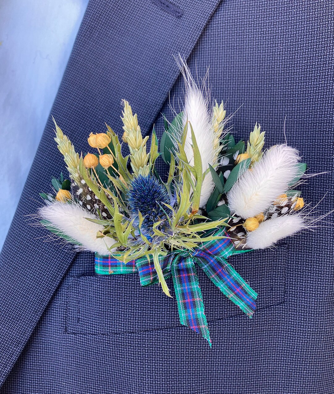Scottish Themed Pocket Boutonnière, Dried Flower Pocket Square ...