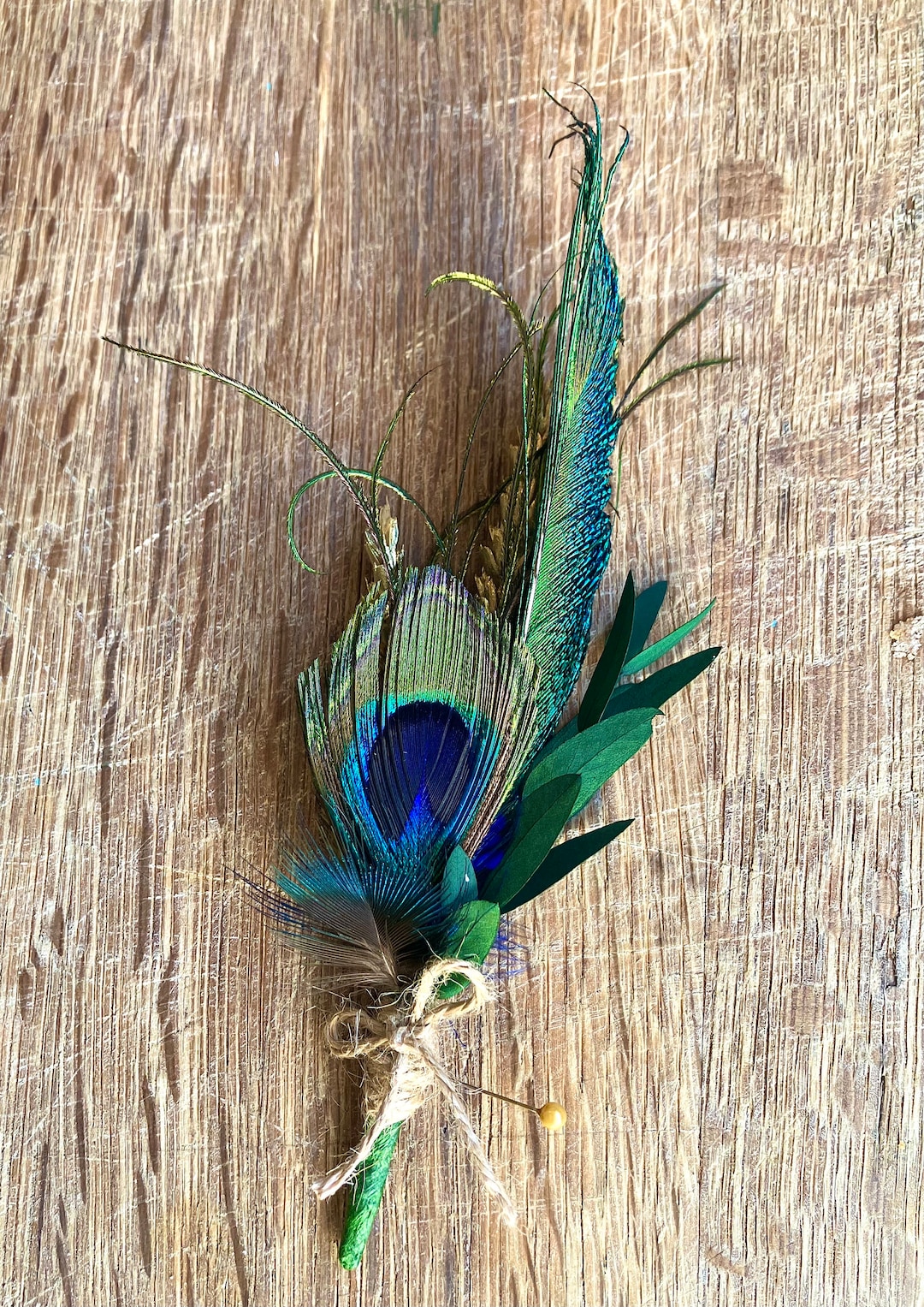 Peacock Feather Boutonnière, Feather and Dried Flower Buttonhole ...
