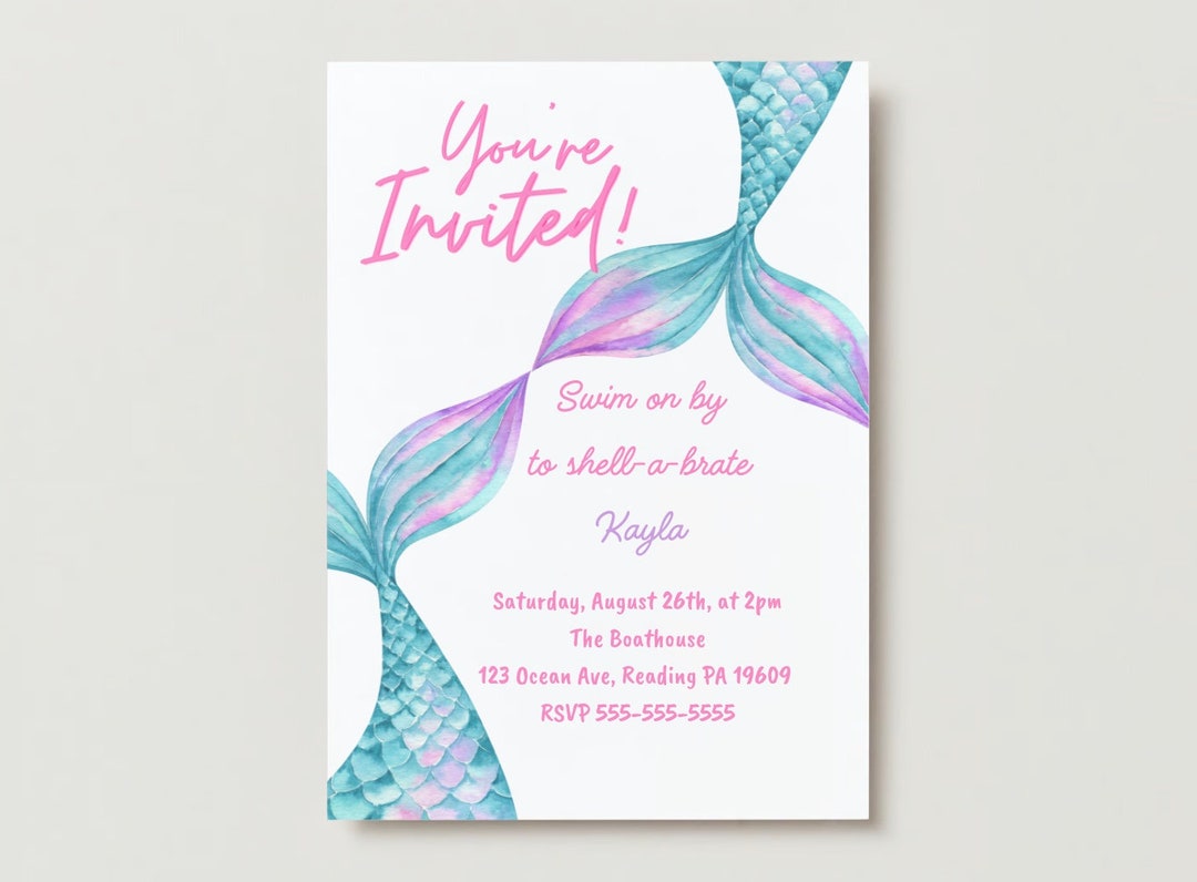 Mermaid Tail Birthday Party Invitation EDITABLE Card - Etsy Australia