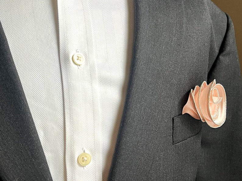 Handmade Pink Silk Pocket Square: Metallic Silver Edging, Wedding ...