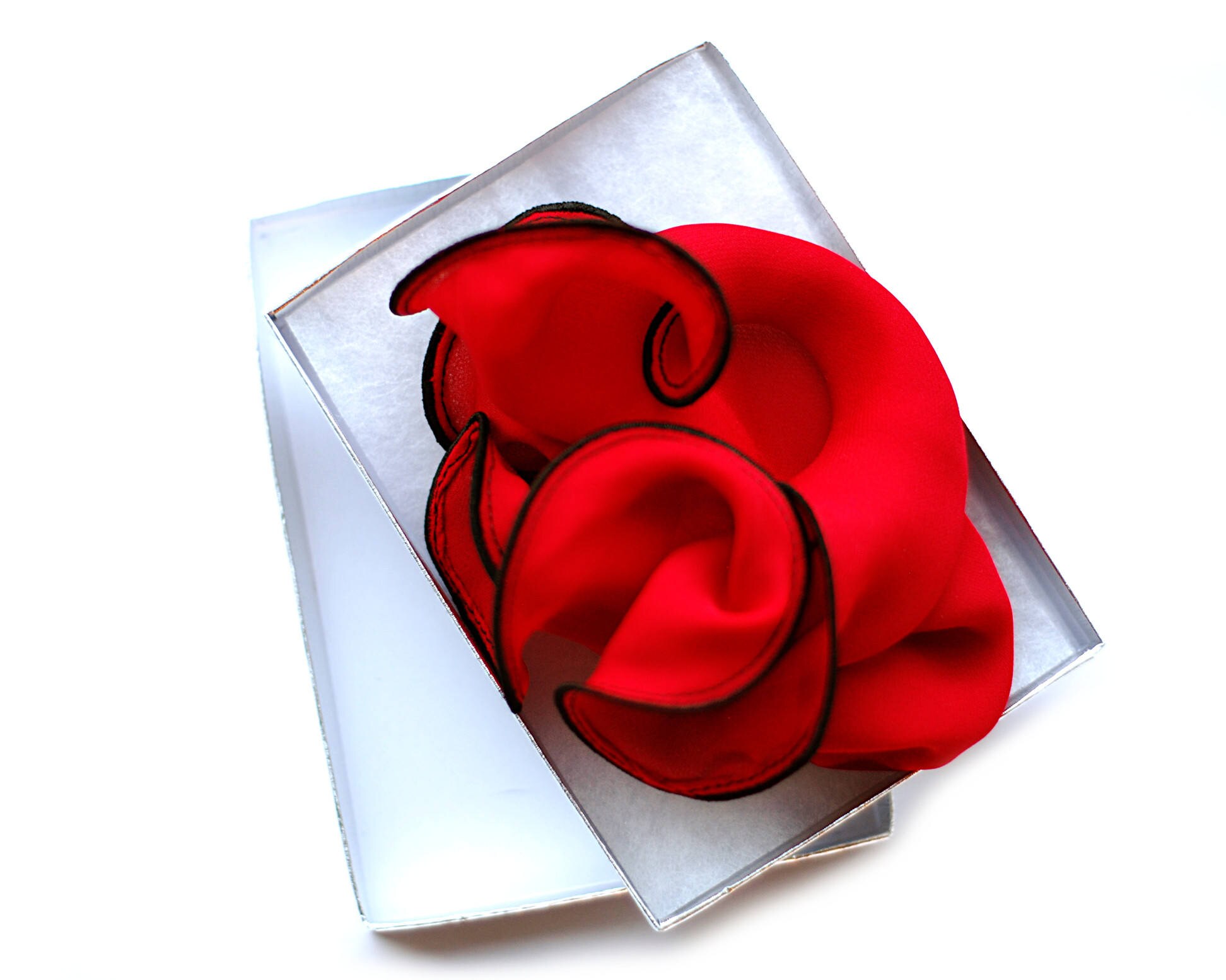 Red Silk Pocket Square with Black Edge Border Wedding | Etsy