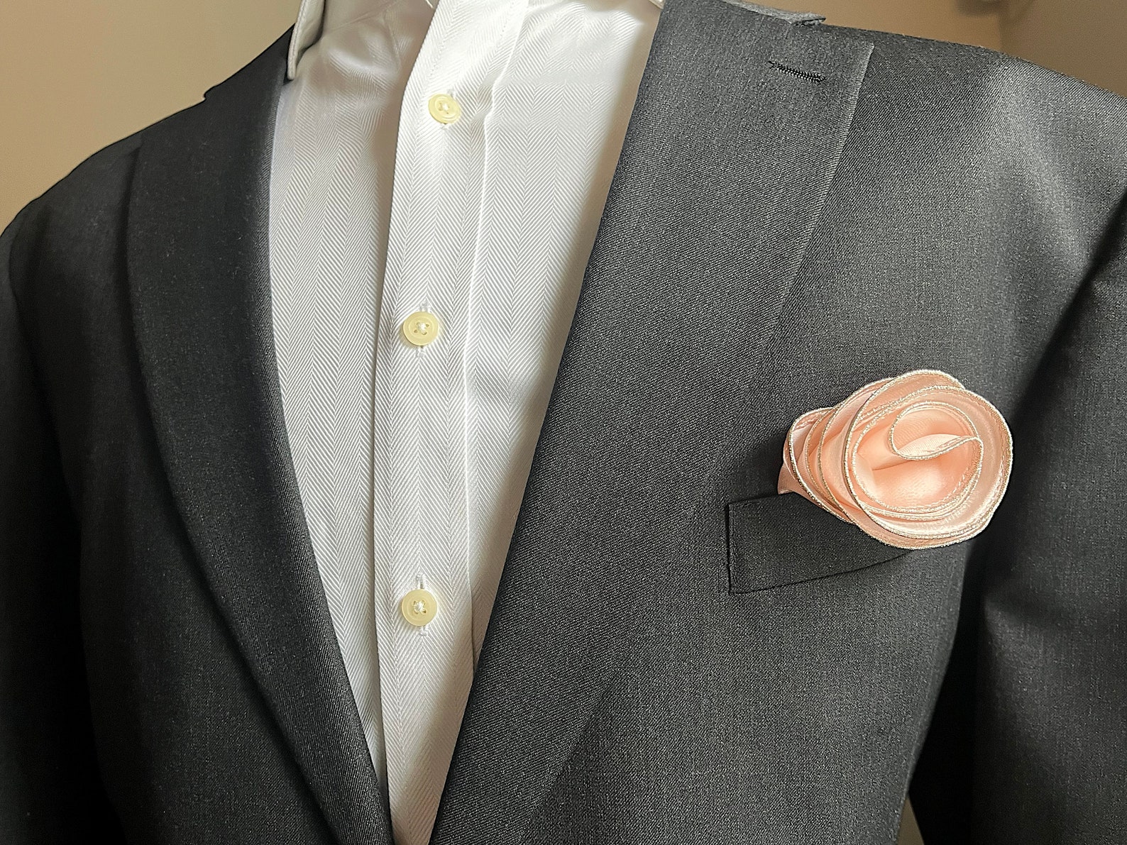 Handmade Pink Silk Pocket Square: Metallic Silver Edging, Wedding ...