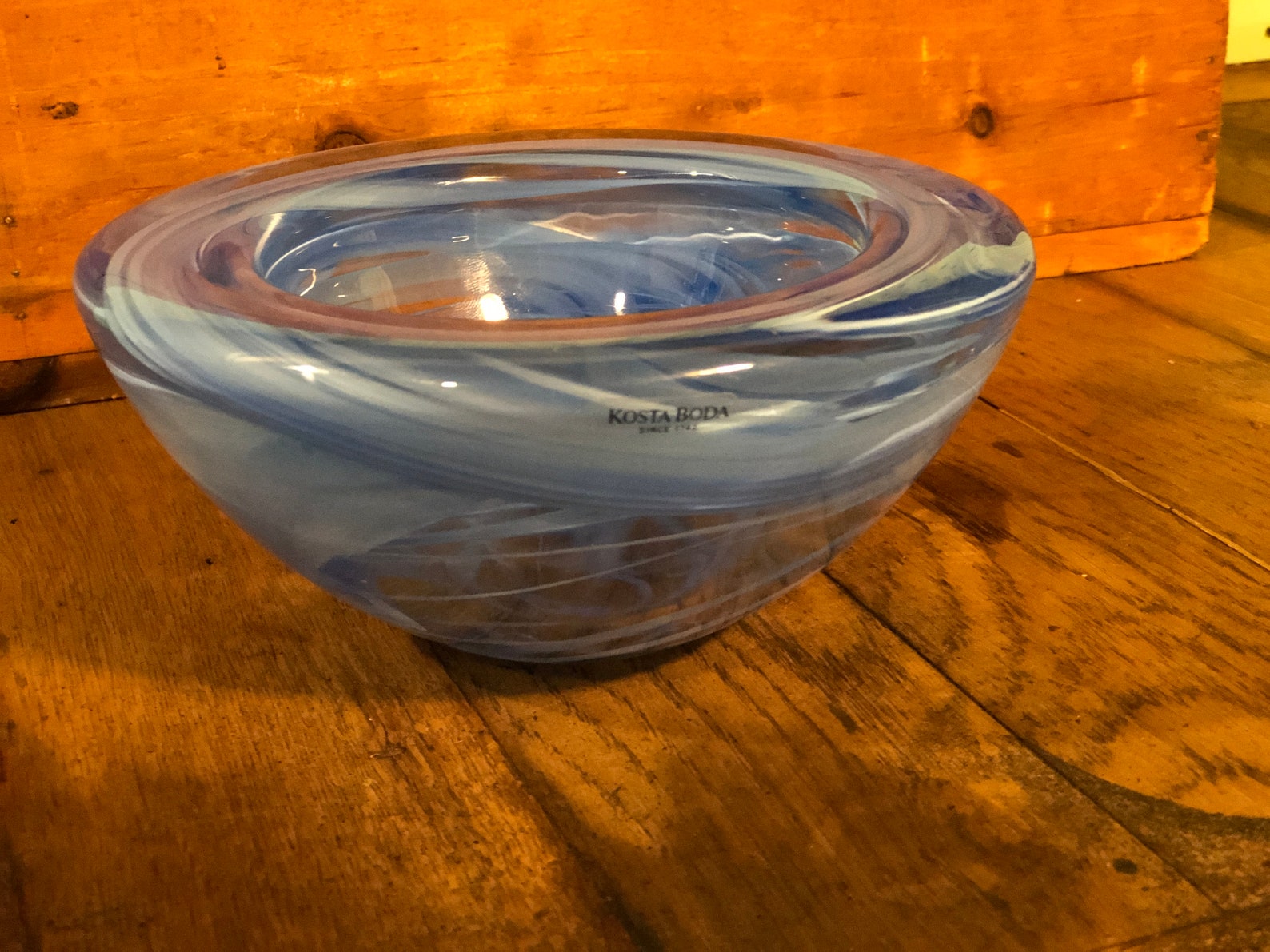 Vintage Kosta Boda Small Periwinkle Blue Swirl Bowl Swedish Art Glass ...