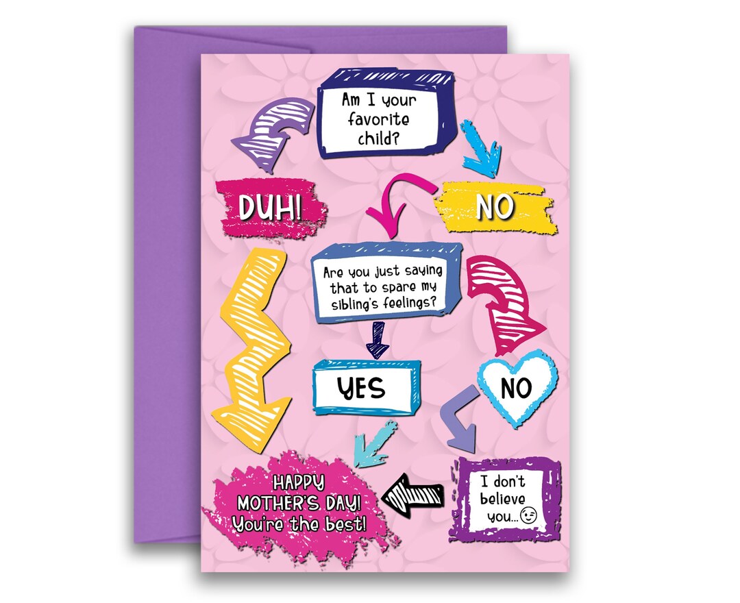 Funny Mother's Day Flowchart Greeting Card From the Favorite Child 5x7 ...