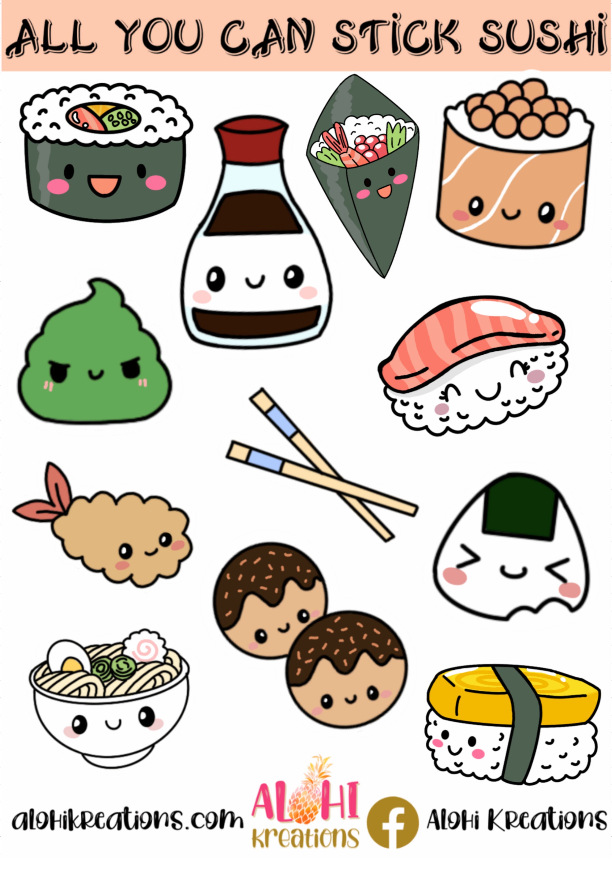All You Can Stick Sushi Sticker Sheet Cute Stickers Kawaii - Etsy