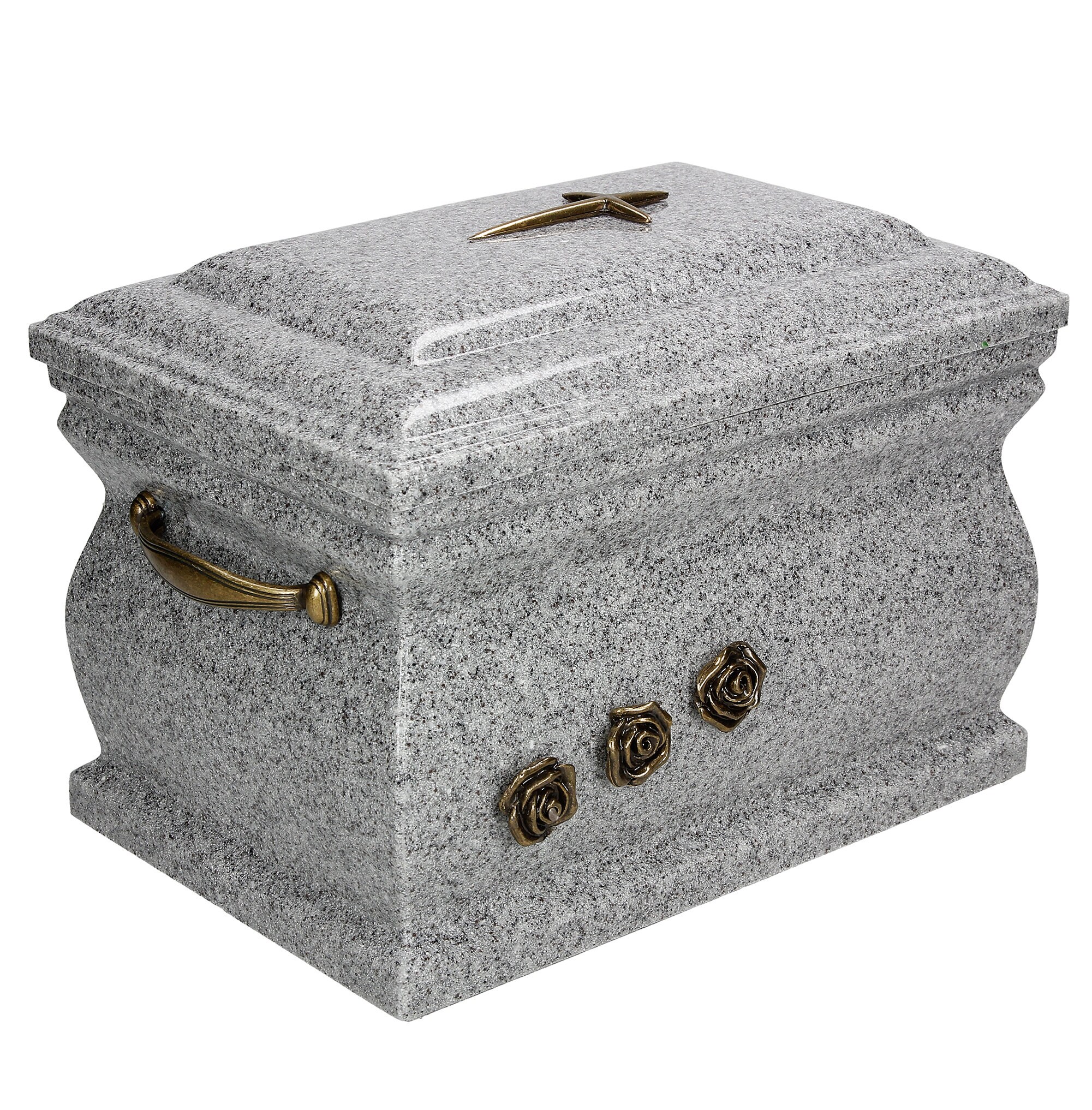 Granite Casket Cremation Ashes Urn for Adult With Brass Roses Funeral ...