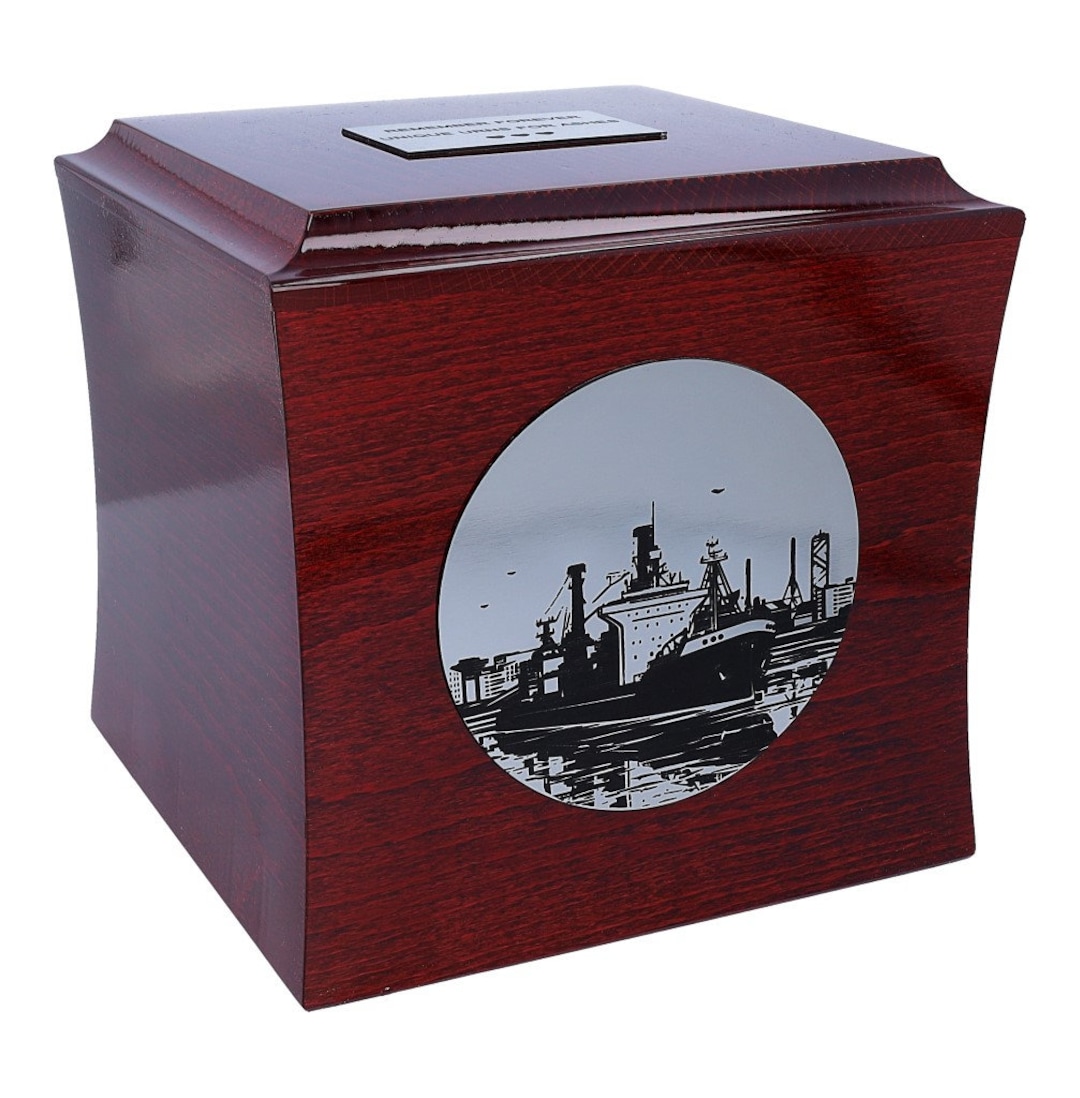 Urn With Ship for Sailor Cremation Urn Box Mahogany Wood Sea Theme ...