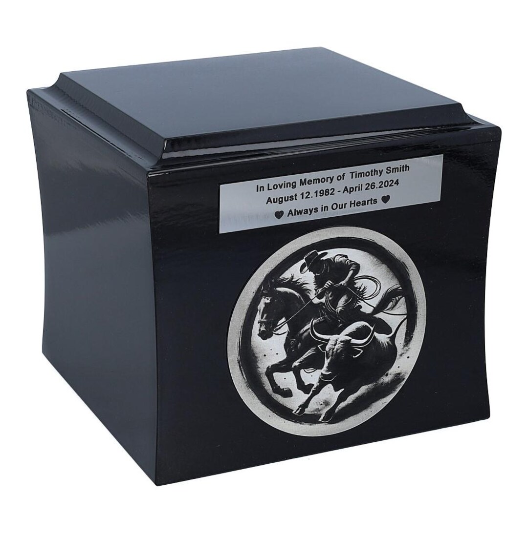 Wooden Urn With Rodeo Motif Cowboy Urn Western Urn Bull Riding Urn ...