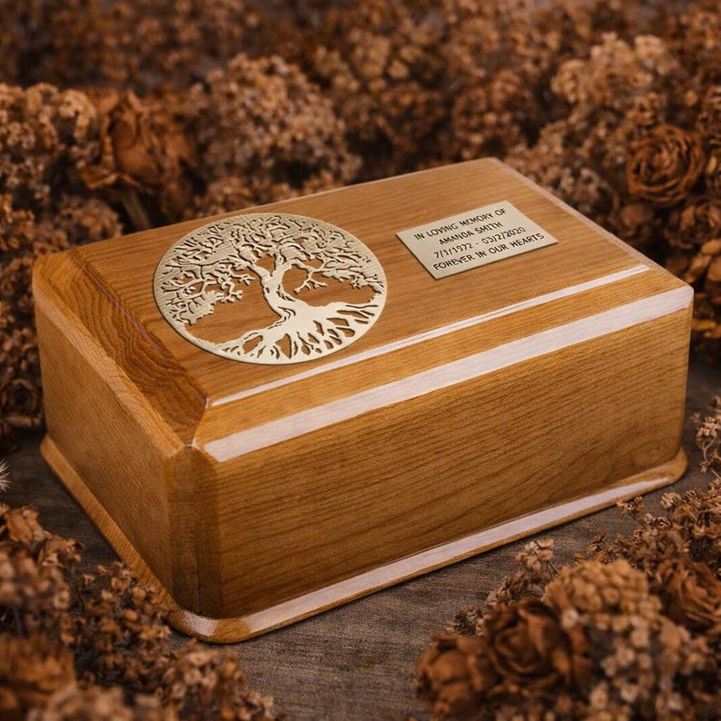 Large Urn for Human Ashes Beautiful Solid Wood Casket Funeral Ashes Urn ...