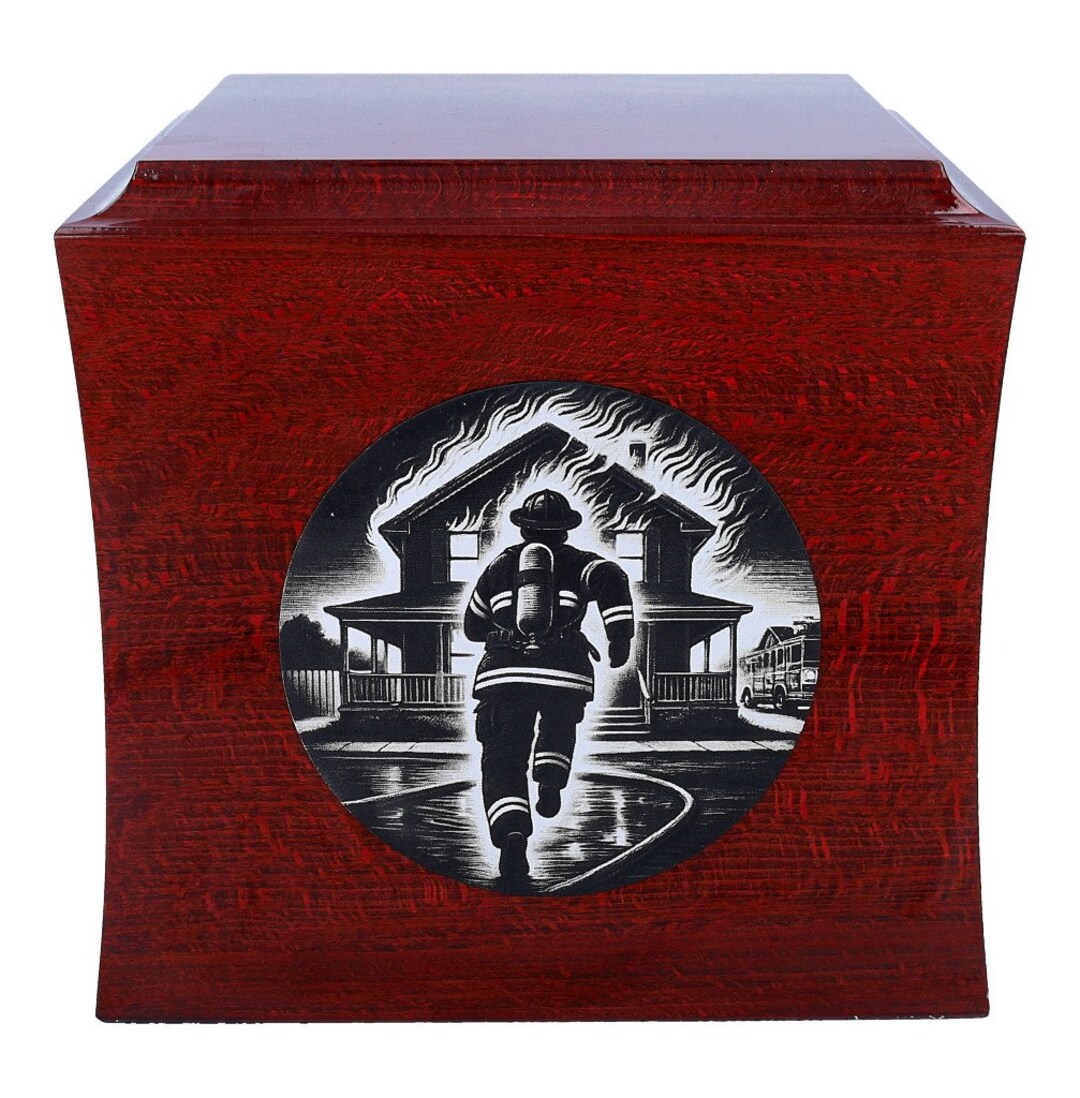 Firefighter Tribute Urn Wooden Firefighter Casket Urn Custom ...