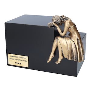 Casket for Ashes With Weeping Woman Sculpture Black Box for Ashes With ...