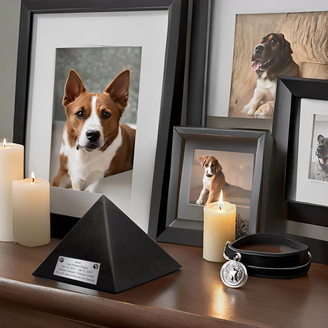 Black Urn in the Shape of Pyramid, Small Black Creamtion Urn for Part ...