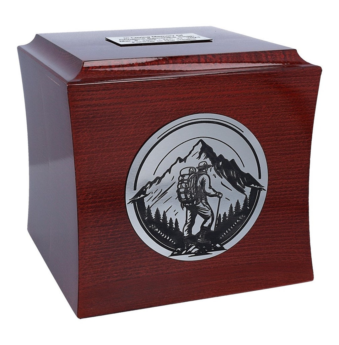 Urn With Mountains Cremate Ashes Urn for Human Ashes Wooden Casket Box ...