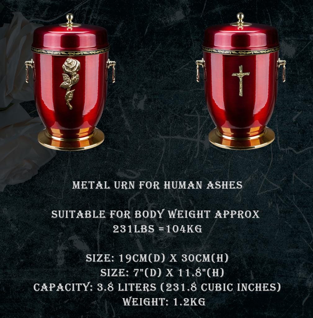 Beautiful Red Metal Cremation Urn With Gold Rose Funeral Urn for Ashes ...