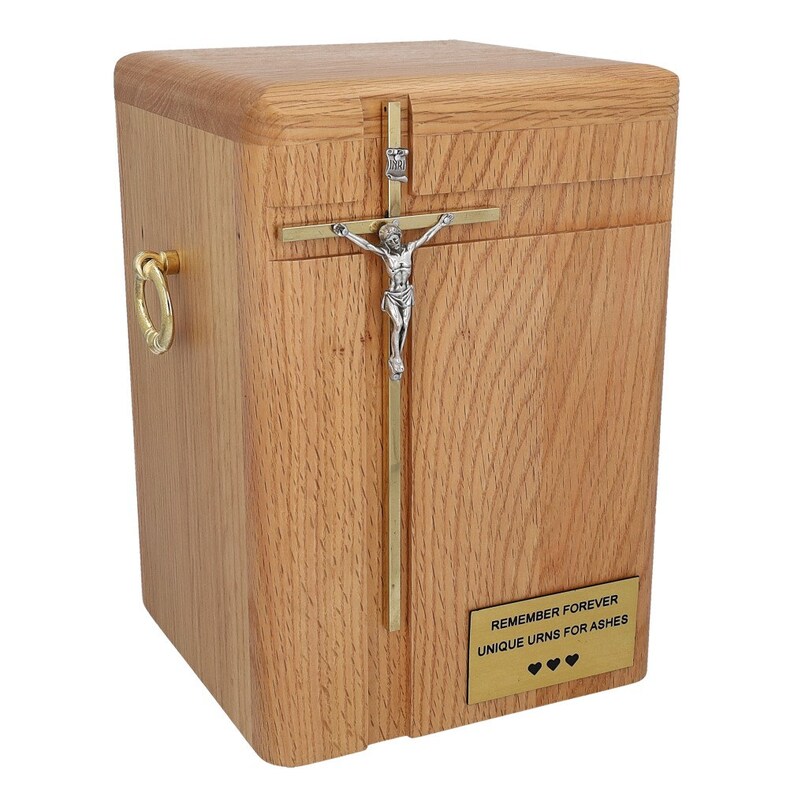 Large Wooden Urn for Burial With Cross Catholic Funeral Urn With ...