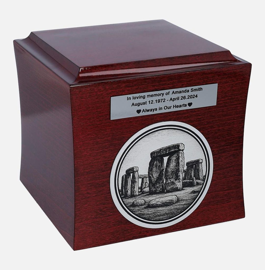 Stonehenge Wooden Memorial Urn – Custom Engraved Plaque Available ...