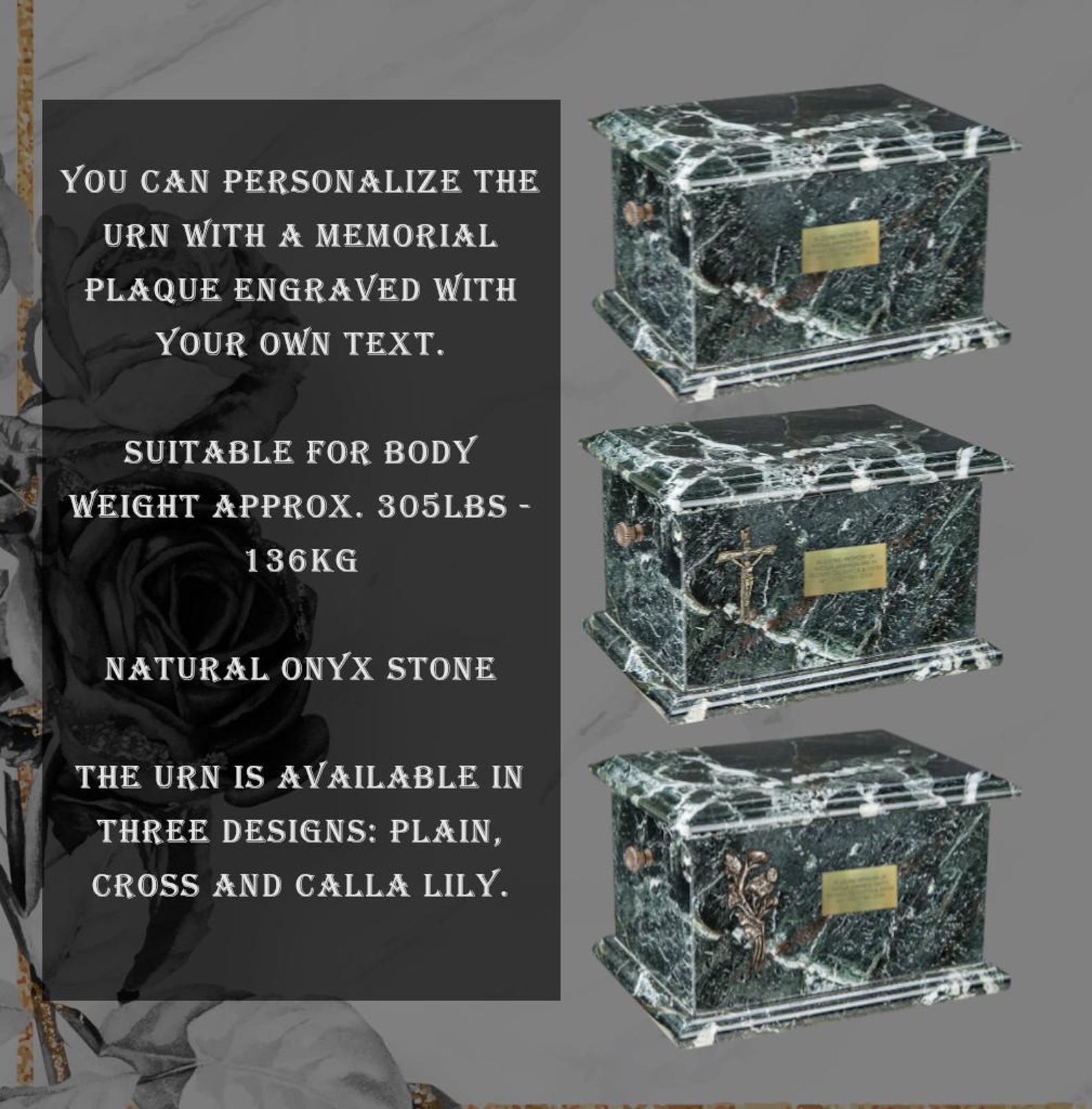 Stone Casket Natural Black Onyx Casket Cremation Ashes Urn for Adult ...