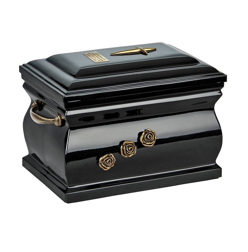 Granite Casket Cremation Ashes Urn for Adult With Brass Roses Funeral ...