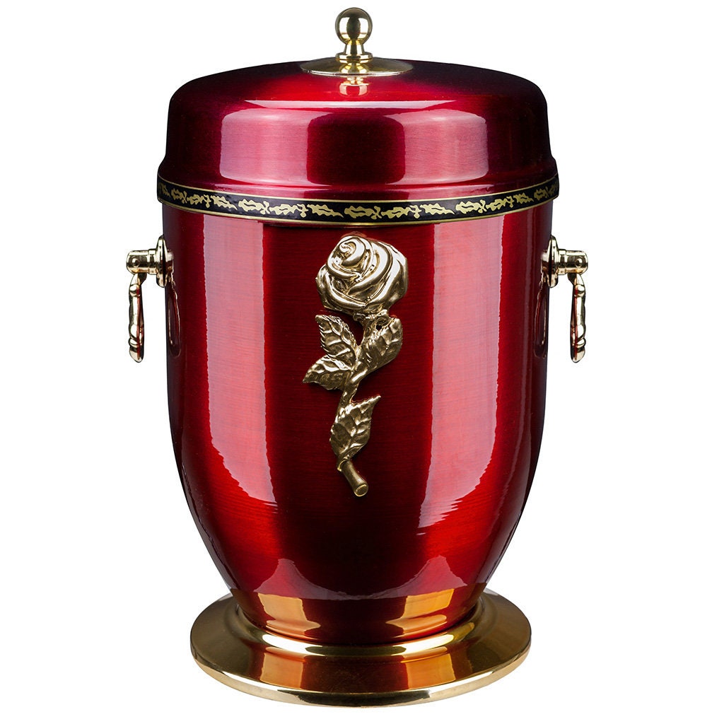 Beautiful Red Metal Cremation Urn With Gold Rose Funeral Urn for Ashes ...