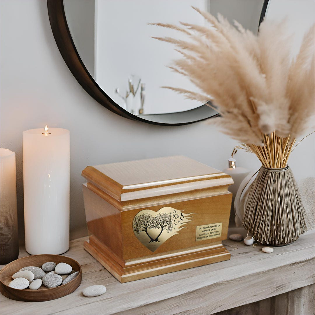 Tree of Life Solid Wood Casket Human Funeral Ashes Urn for Adult ...