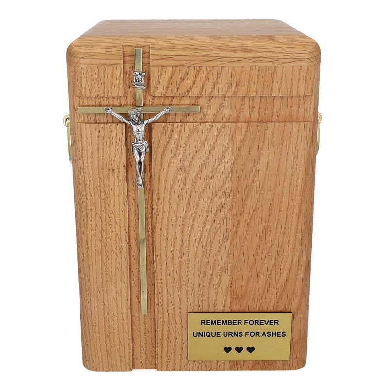 Large Wooden Urn for Burial With Cross Catholic Funeral Urn With ...