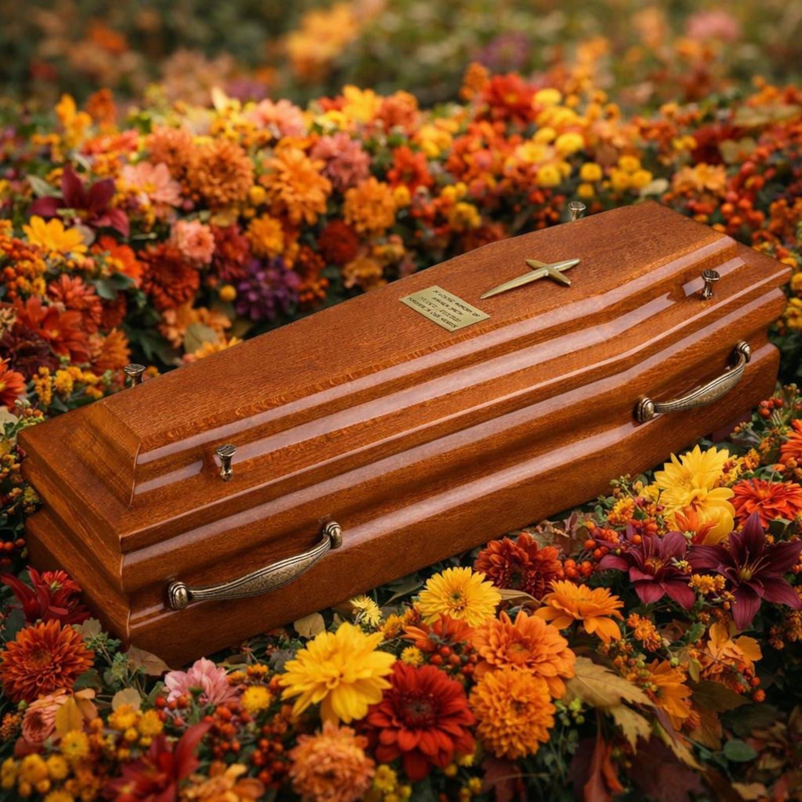 Beautiful Casket for Ashes With Gold Cross and Handles Adult Cremation ...