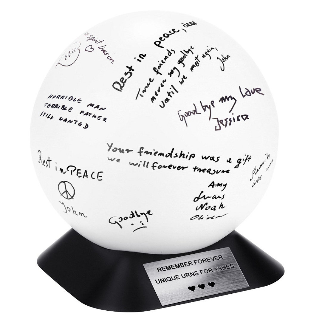 White Sphere Urn With Signatures Unique Memorial Urn Ball Urn for Ashes ...