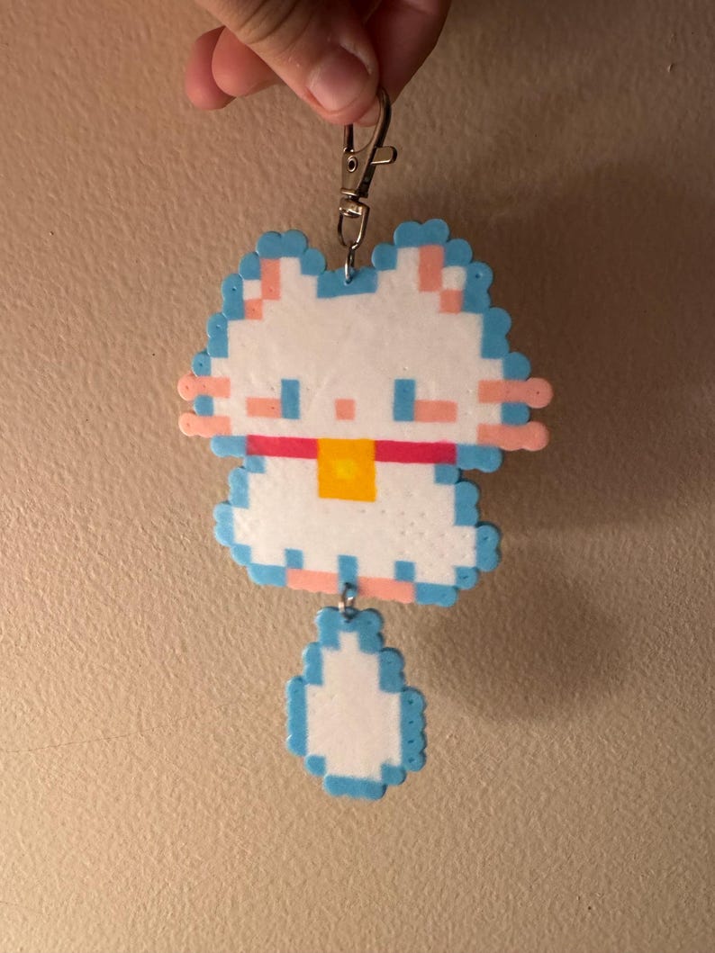 Cute Cat Dangly Tail Perler Beads Charm|keychain|bead Art - Etsy