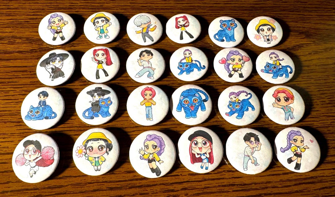 Fan Made Art! Chibi Anime Characters Button Pins Inspired by K-pop ...