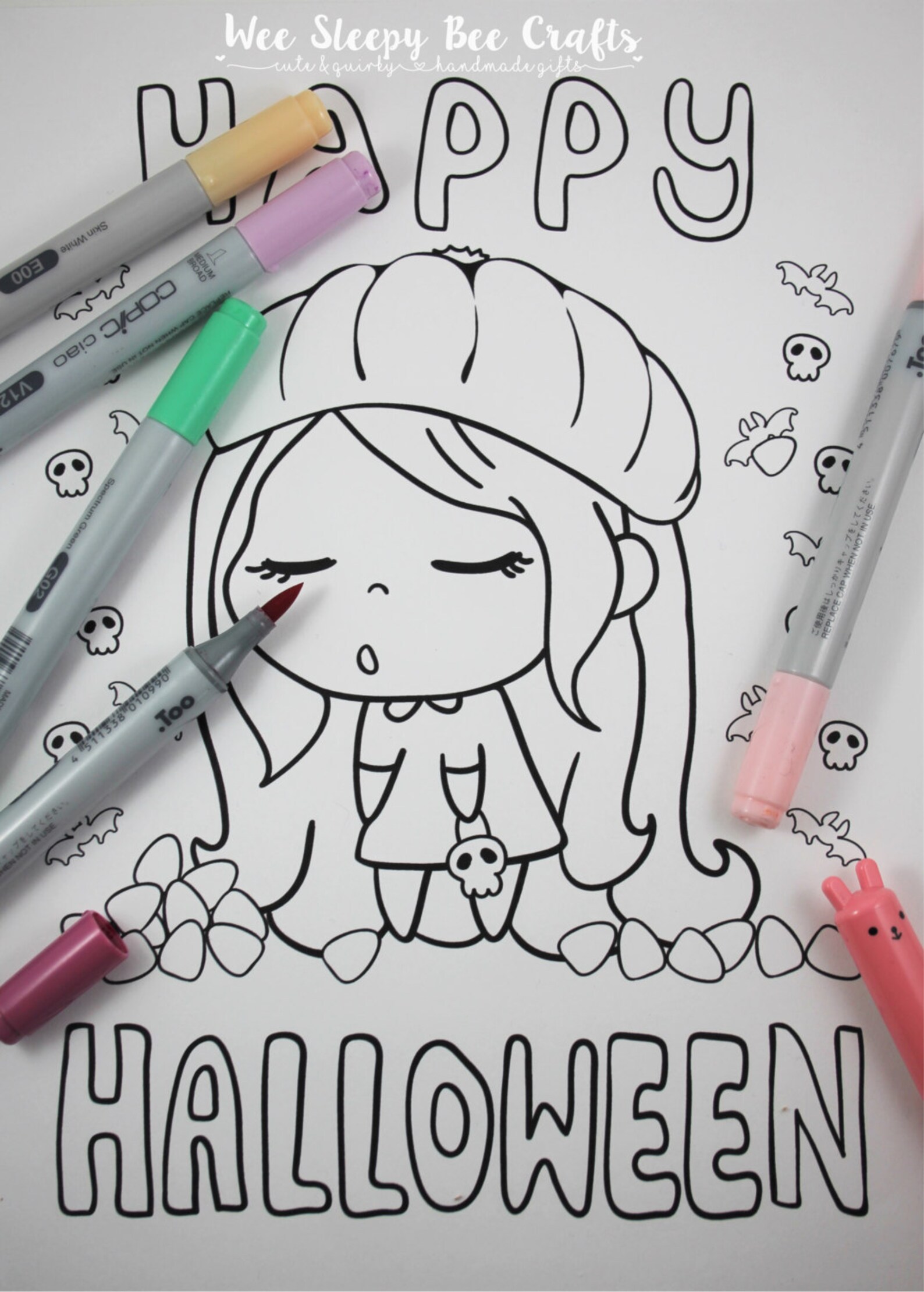 Printable Halloween Coloring Page. Happy Halloween Coloring | Etsy