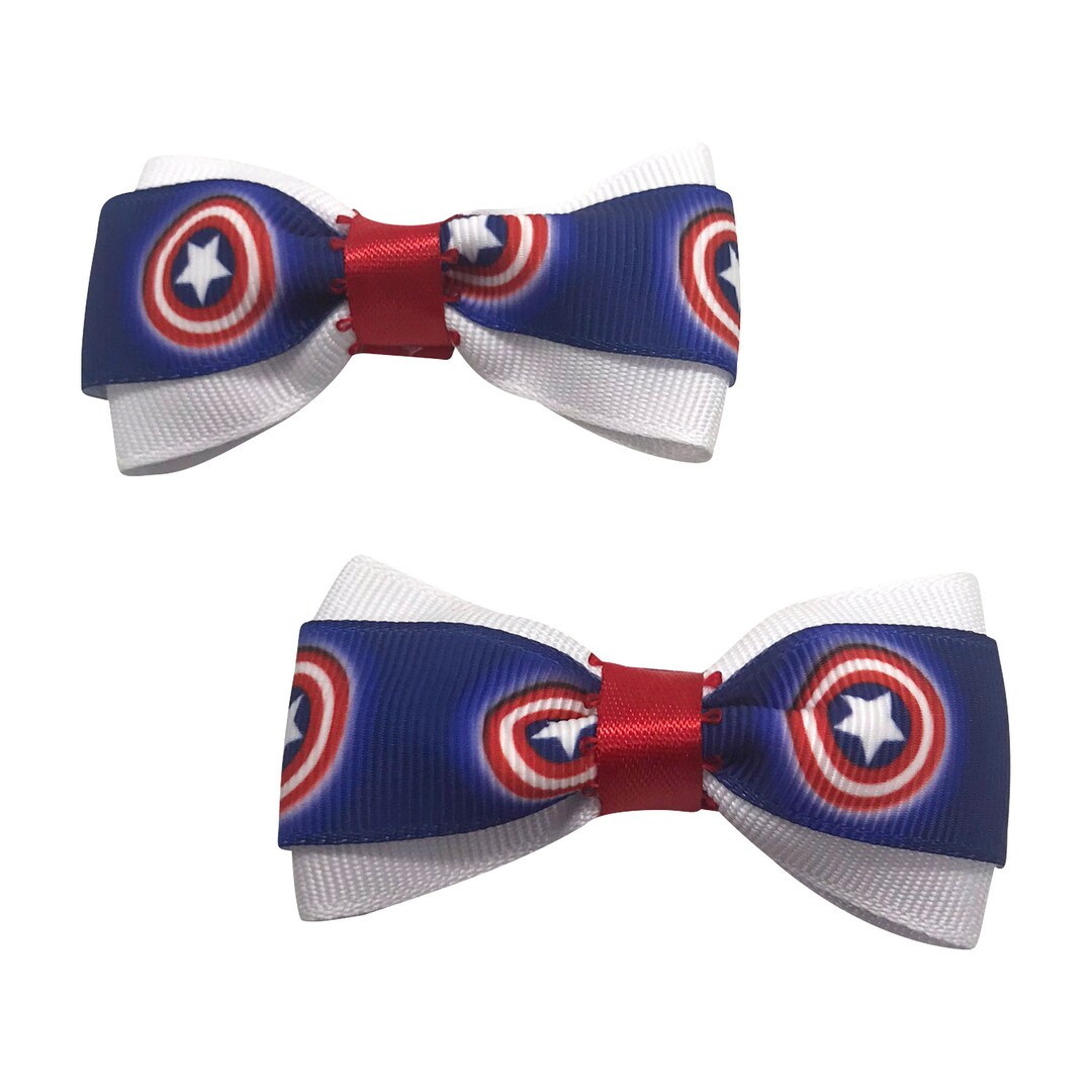Captain America Pigtail Bow Set, Hair Bows for Girls, Little Girl Bows ...