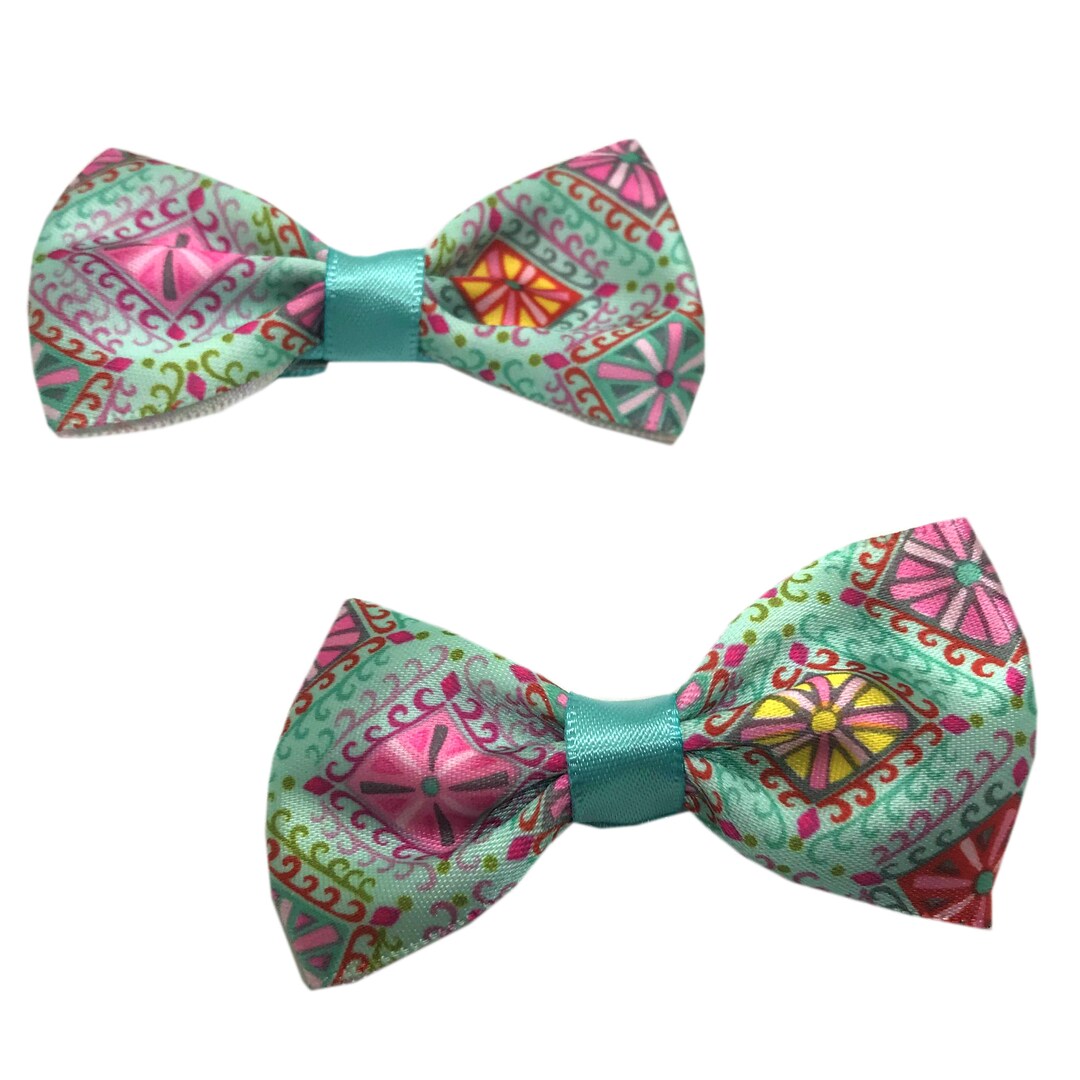 Teal and Pink Floral Pigtail Bow Set, Hair Bows for Girls, Little Girl ...