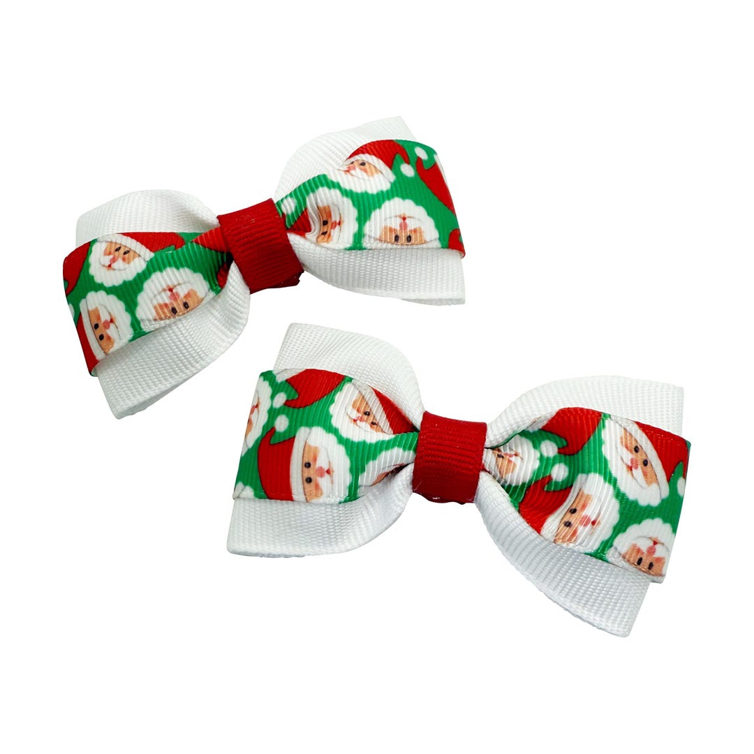 Santa Holiday Christmas Pigtail Bow Set, Hair Bows for Girls, Little ...