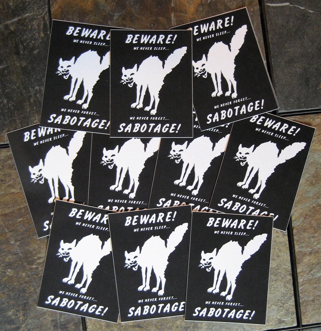 Lot of 10 4x3" Class War Sabotage Cat Vinyl Sticker (waterproof ...