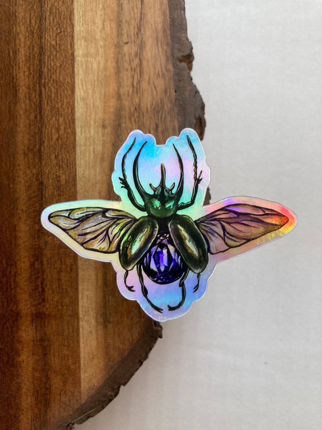 Holographic Jeweled Beetle Sticker, Beetle Sticker, Waterproof Beetle ...