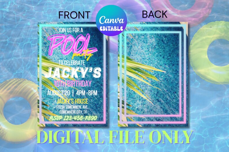 Girly Pool Party Birthday Invitation | Digital Download | Summer ...