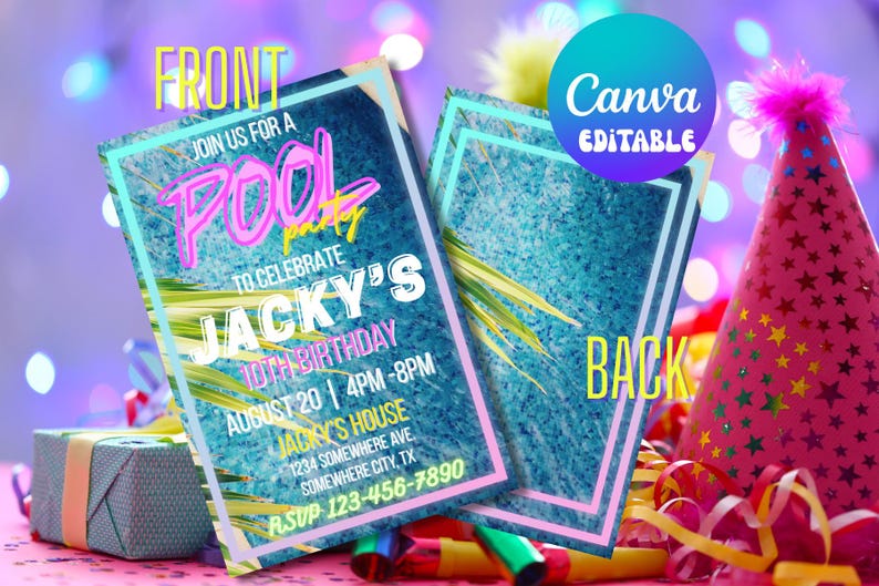 Girly Pool Party Birthday Invitation | Digital Download | Summer ...
