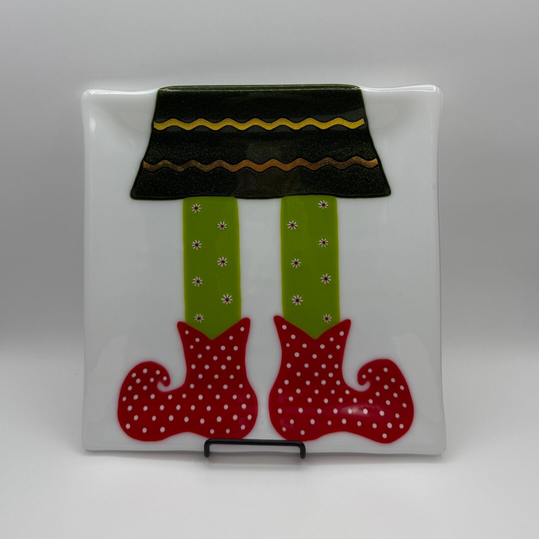 Festive Fused Glass Christmas Elf Plate-10.5" Square - Etsy