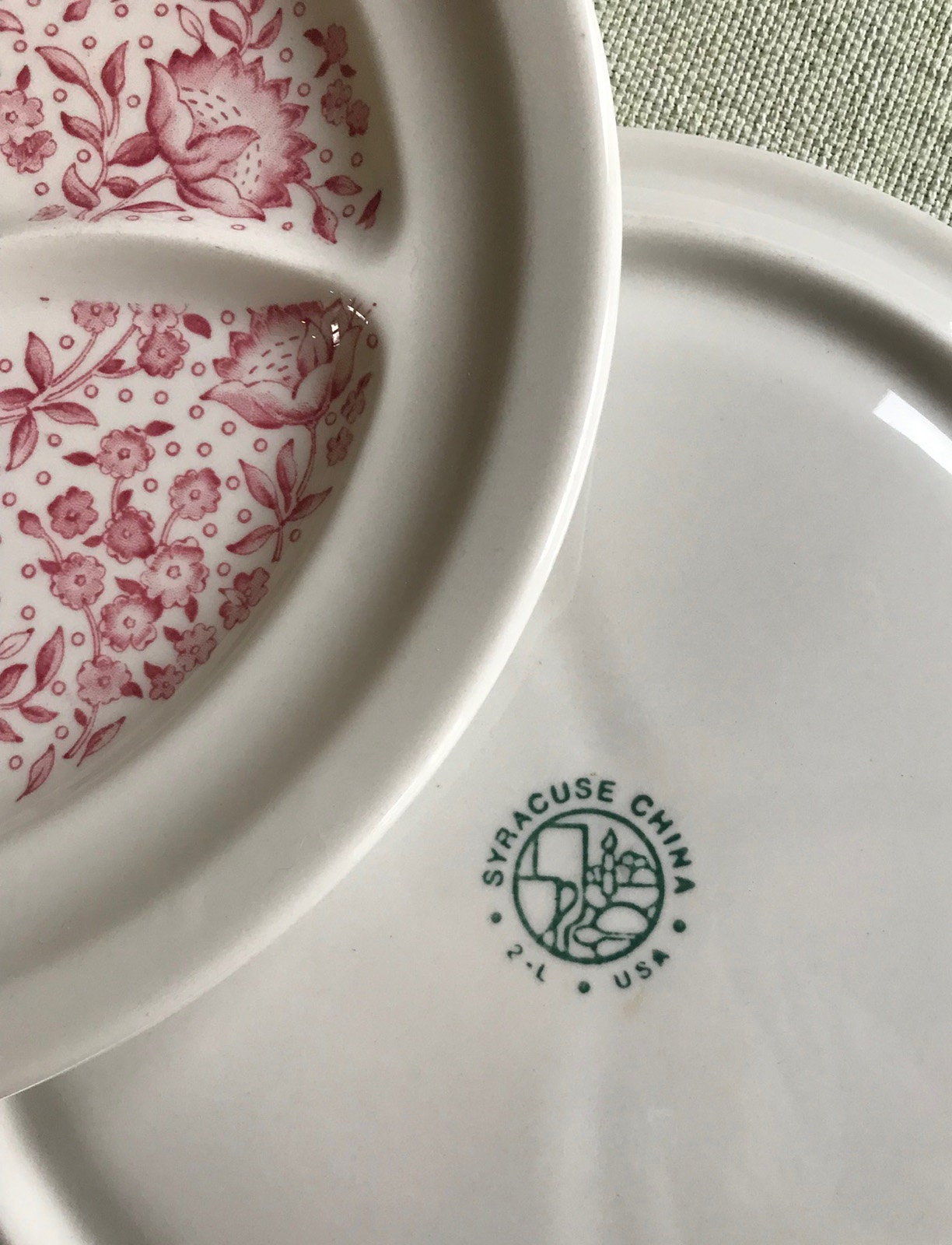 Vintage Syracuse China Roxbury mayflower Red Pattern Divided Grill ...