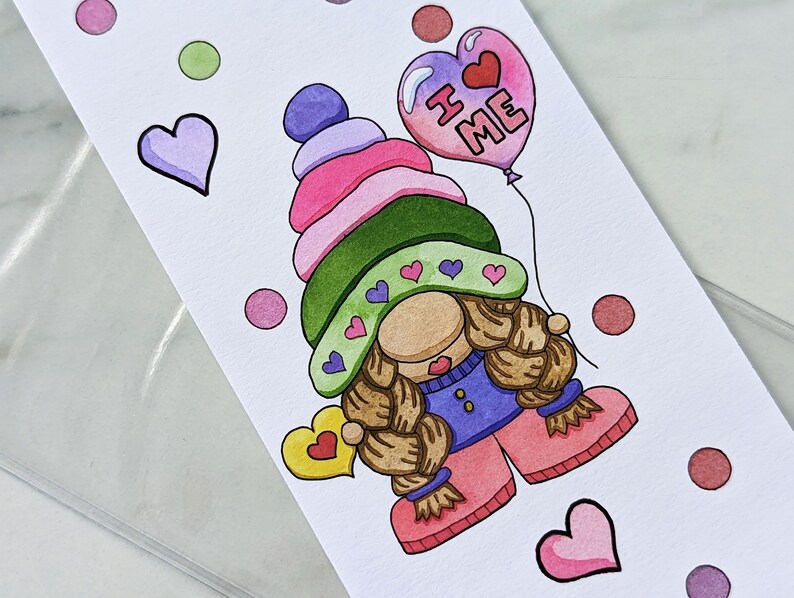 Self Love Gnome Valentines Bookmark printed Love Bookmark Gnome Art ...