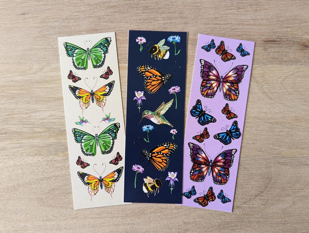 Butterfly and Pollinators Bookmarks Set of 3 printed Watercolor ...