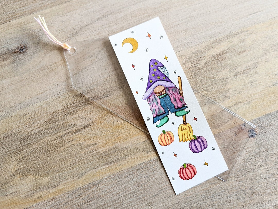 Witch Gnome Halloween Bookmark Original Watercolor Bookmark - Etsy