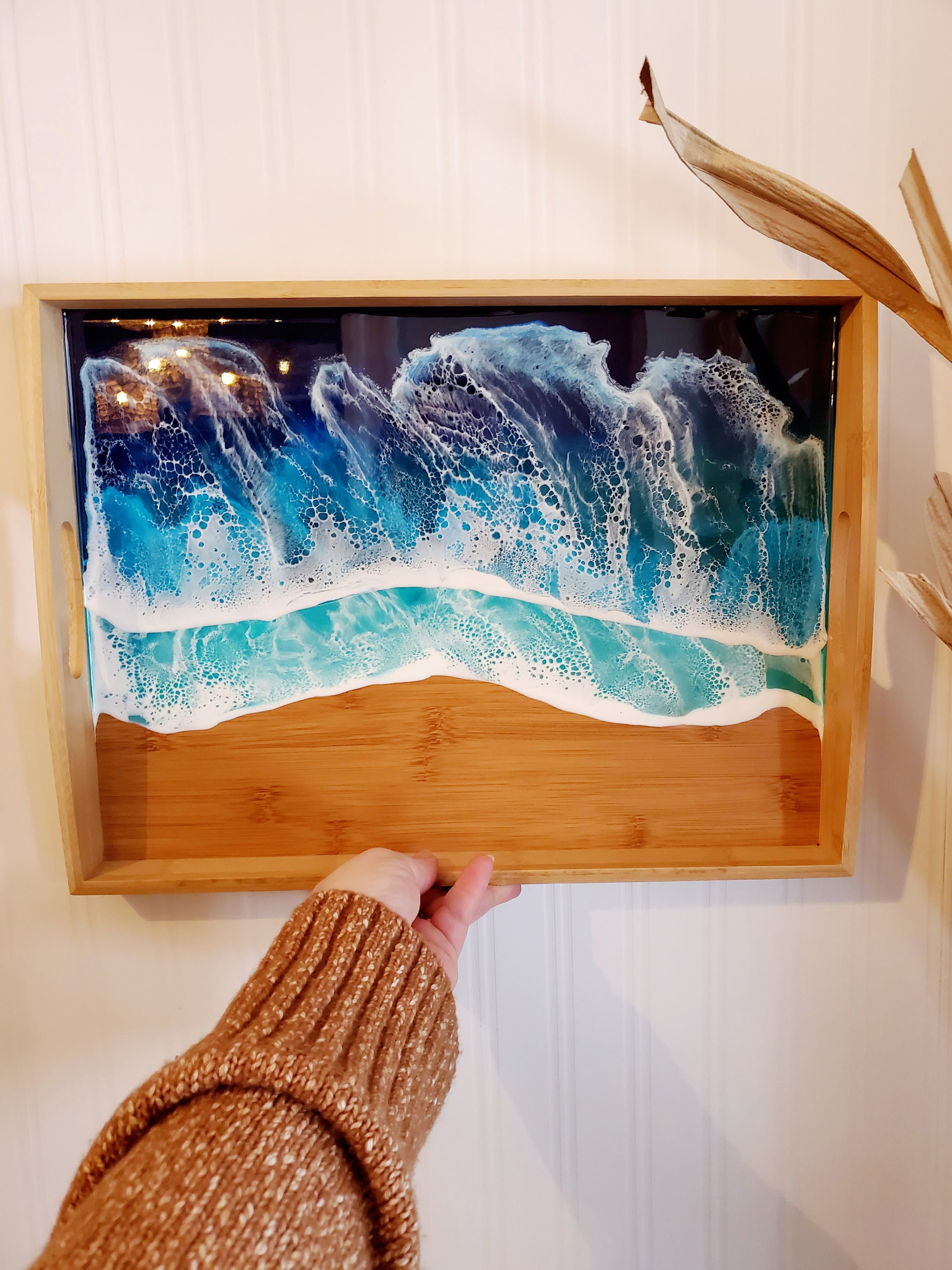 Bamboo Ocean Wave Resin Tray/ Beach Tray/ Accent Tray/ Centerpiece ...
