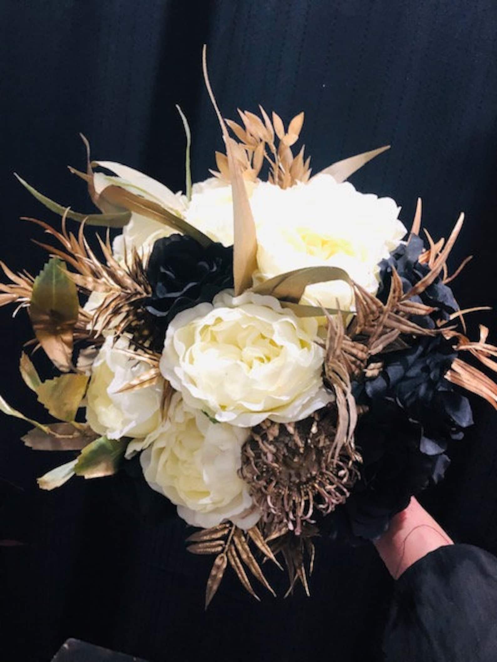 Gorgeous Black Gold and White Bridal Bouquet - Etsy UK