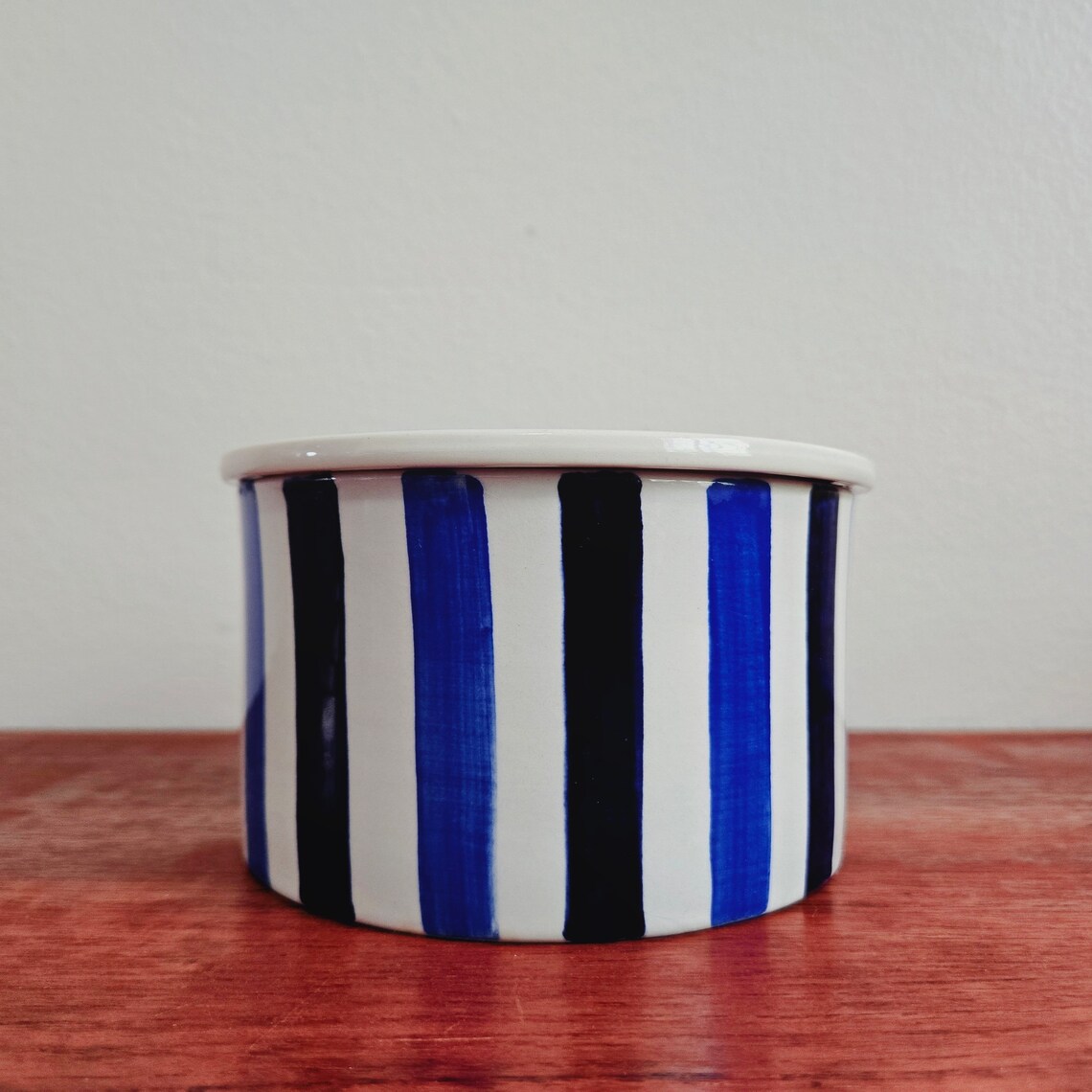 Upsala Ekeby Gefle Sweden Randi 1061-12 Blue and White Striped Lidded ...