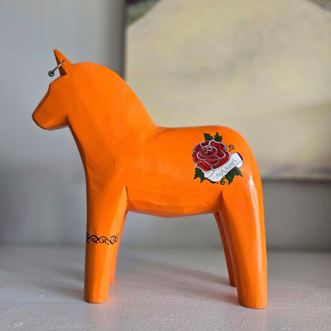 Vintage Wooden Ikea Orange Dala Horse Mamma Tattoo / Scandinavian Decor ...
