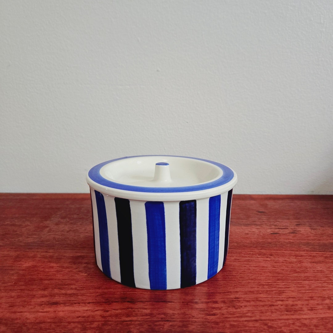Upsala Ekeby Gefle Sweden Randi 1061-12 Blue and White Striped Lidded ...